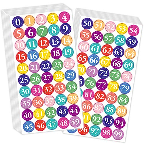 Youngever 1800 Pcs 0-99 Numbers Stickers for Office, Classroom, Organizing, Each Measures 1 inch Diameter (Multi Color Style)