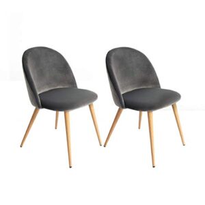 CangLong Modern Set of 2 Dining Chairs Mid Century Modern Accent Velvet Upholstered Leisure Side Chairs with Gold Metal Legs forDining, Living, Kitchen, Bedroom, Guest Room, Light Grey