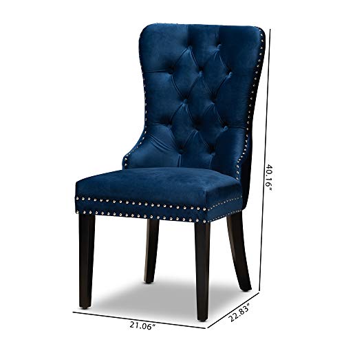 Baxton Studio Coby Modern Transitional Navy Blue Velvet Fabric Upholstered Espresso Finished 2-Piece Wood Dining Chair Set