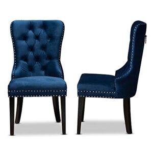 Baxton Studio Coby Modern Transitional Navy Blue Velvet Fabric Upholstered Espresso Finished 2-Piece Wood Dining Chair Set