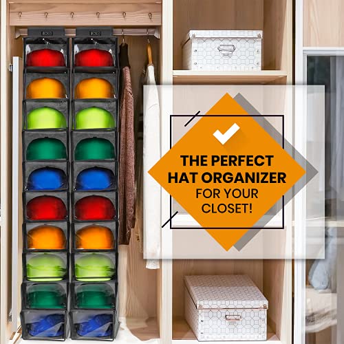 Boxy Concepts Hat Rack with Dust Shield - 10 Shelf Hanging Closet Hat Organizer for Baseball Caps - Hat Storage To Protect Your Caps and Dust Proof Hat Holder - Baseball Hat Organizer & Hat Hanger