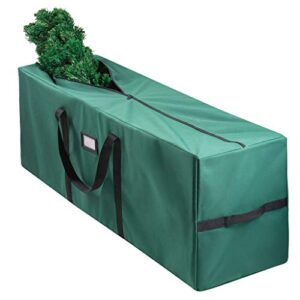 9 ft christmas tree storage bag - waterproof, heavy-duty 600d oxford christmas tree bag - reinforced handles, dual zipper, label & side pocket - protection from dust, water - green, 50x15x20″ - sagler