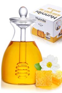 hunnibi handmade honey jar with dipper, glass made honey dipper and honey pot