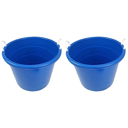 Homz Multipurpose 18 Gallon Plastic Open-Top Storage Round Utility Tub with Rope Handles for Indoor or Outdoor Home Organization, Blue (2 Pack)