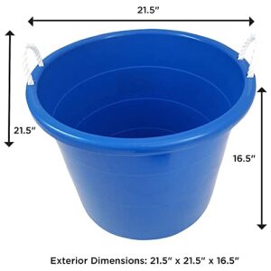 Homz Multipurpose 18 Gallon Plastic Open-Top Storage Round Utility Tub with Rope Handles for Indoor or Outdoor Home Organization, Blue (2 Pack)