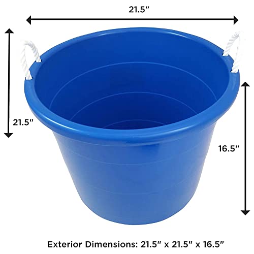 Homz Multipurpose 18 Gallon Plastic Open-Top Storage Round Utility Tub with Rope Handles for Indoor or Outdoor Home Organization, Blue (2 Pack)