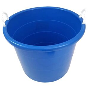 Homz Multipurpose 18 Gallon Plastic Open-Top Storage Round Utility Tub with Rope Handles for Indoor or Outdoor Home Organization, Blue (2 Pack)