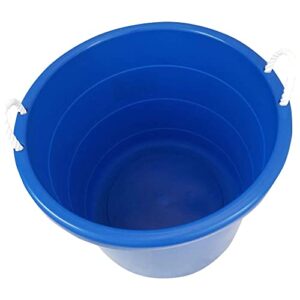 Homz Multipurpose 18 Gallon Plastic Open-Top Storage Round Utility Tub with Rope Handles for Indoor or Outdoor Home Organization, Blue (2 Pack)