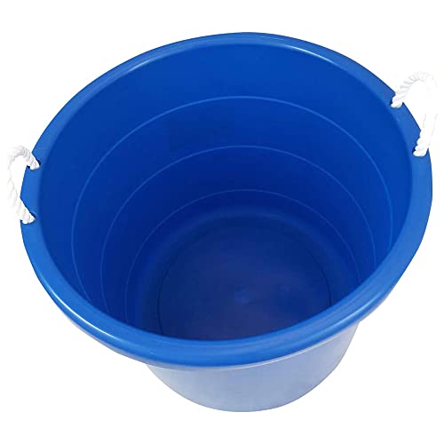 Homz Multipurpose 18 Gallon Plastic Open-Top Storage Round Utility Tub with Rope Handles for Indoor or Outdoor Home Organization, Blue (2 Pack)