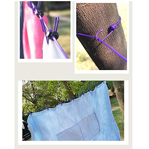 Cibicon Travel Clothesline,Elastic,Portable,Retractable and Adjustable Camping Clothesline,with 13 Anti-Slip Clips,12 Clothes Clips, Indoor and Outdoor