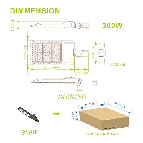 LED Parking Lot Lights 300W, Star Ever Lighting Waterproof IP65 LED Shoebox Area Light with Dusk to Dawn Photocell - 5000K 1000W Equivalent - Knuckle Slipfitter Mount - 40000 LM