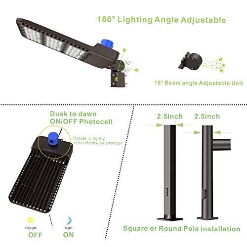 LED Parking Lot Lights 300W, Star Ever Lighting Waterproof IP65 LED Shoebox Area Light with Dusk to Dawn Photocell - 5000K 1000W Equivalent - Knuckle Slipfitter Mount - 40000 LM