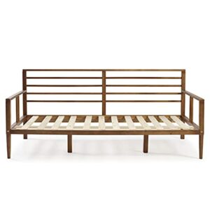 walker edison mid century modern wood spindle daybed headboard footboard bed frame bedroom, twin, caramel