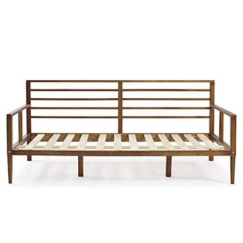 Walker Edison Mid Century Modern Wood Spindle Daybed Headboard Footboard Bed Frame Bedroom, Twin, Caramel