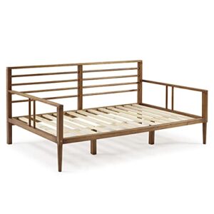 Walker Edison Mid Century Modern Wood Spindle Daybed Headboard Footboard Bed Frame Bedroom, Twin, Caramel