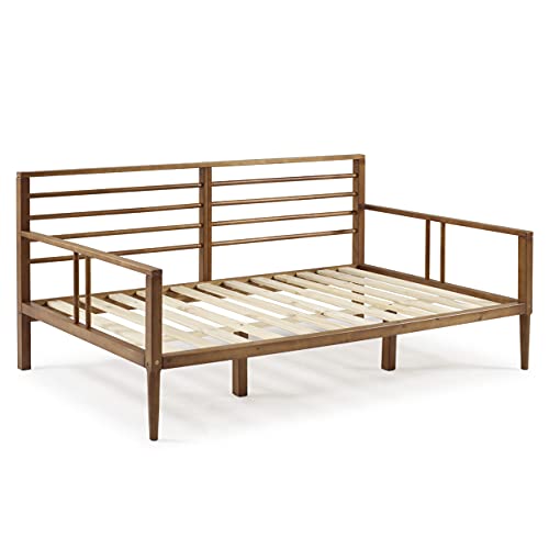 Walker Edison Mid Century Modern Wood Spindle Daybed Headboard Footboard Bed Frame Bedroom, Twin, Caramel