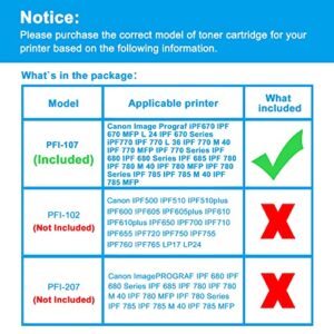 LCL Compatible Ink Cartridge Replacement for Canon PFI107 PFI-107 PFI-107MBK PFI-107BK PFI-107C PFI-107M PFI-107Y 6704B001 6705B001 6706B001 6707B001 6708B001 (6-Pack KCMY2MBK)