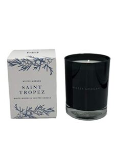 mister morgan saint tropez, white woods and juniper candle, 11 ounces