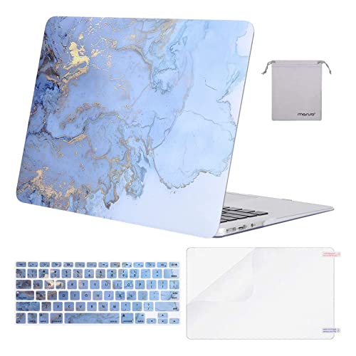 MOSISO Compatible with MacBook Air 13 inch Case (A1369 A1466, Older Version 2010-2017 Release), Plastic Watercolor Marble Hard Shell Case & Keyboard Cover & Screen Protector & Pouch, Blue