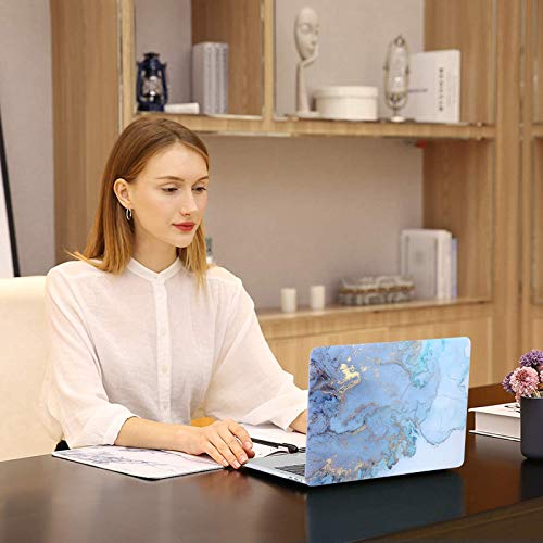 MOSISO Compatible with MacBook Air 13 inch Case (A1369 A1466, Older Version 2010-2017 Release), Plastic Watercolor Marble Hard Shell Case & Keyboard Cover & Screen Protector & Pouch, Blue