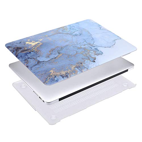 MOSISO Compatible with MacBook Air 13 inch Case (A1369 A1466, Older Version 2010-2017 Release), Plastic Watercolor Marble Hard Shell Case & Keyboard Cover & Screen Protector & Pouch, Blue