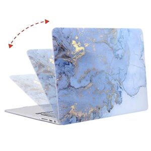 MOSISO Compatible with MacBook Air 13 inch Case (A1369 A1466, Older Version 2010-2017 Release), Plastic Watercolor Marble Hard Shell Case & Keyboard Cover & Screen Protector & Pouch, Blue