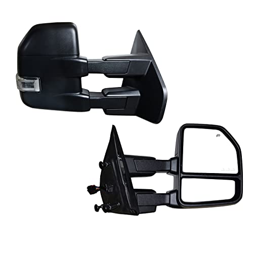 AERDM New Pair towing mirror Set fit 2004 05 06 07 08 09 10 11 12 13 2014 F150 Pickup Truck Black Housing side Mirrors with Power Heated, Blind Spot mirror with Turn Signal, Puddle and Auxiliary Lamp