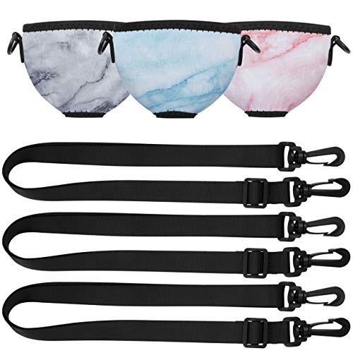 Beautyflier Wine Glass Insulator/Drink Holder/Neoprene Sleeve with Adjustable Neck Strap For Wine Walk (Marble Blue/Pink/Gray)