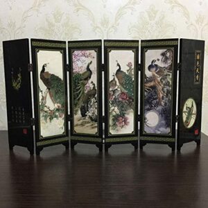 luwsldirr wooden 10 pcs 6-panel peacock screen room divider folding partition gift desktop decor - black