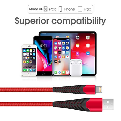 iPhone Charger, Lightning Cable 3PACK 6FT Nylon Braided Fast iPhone Charger Cord Compatible with iPhone 11 Pro Max XS XR X 8 7 6 Plus 5, iPad Pro iPod Airpods and More (3×6 Foot)