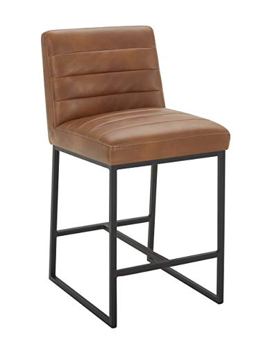 Amazon Brand – Rivet Decatur Modern Faux Leather Kitchen Counter-Height Stool, 37"H, Tan Brown