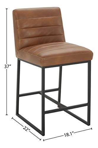 Amazon Brand – Rivet Decatur Modern Faux Leather Kitchen Counter-Height Stool, 37"H, Tan Brown