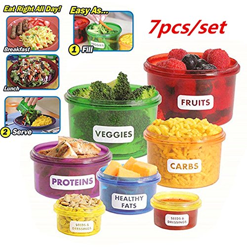 Food Storage Container Perfect Portions Healthy Living Storage Case Plastic Boxes Color Coded, 7Pcs/set