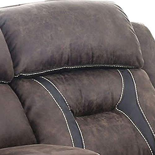 Benjara Faux Leather Upholstered Loveseat with Pillow Back and Center Console, Brown