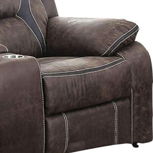 Benjara Faux Leather Upholstered Loveseat with Pillow Back and Center Console, Brown