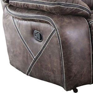 Benjara Faux Leather Upholstered Loveseat with Pillow Back and Center Console, Brown