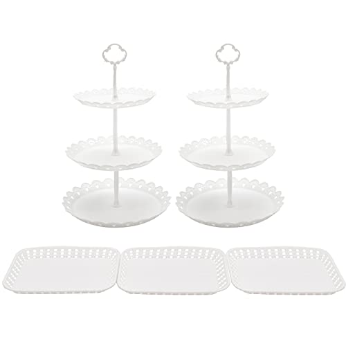 FEOOWV Set of 5 Pcs Round 3-Tier Cake Stand Party Food Server Display Stand with Plastic Serving Trays for Wedding Birthday Party Decor (Style B)