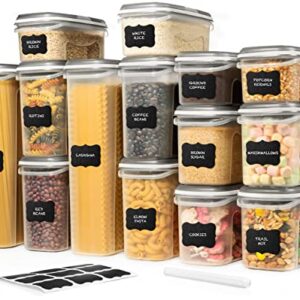 LARGE SET 28 pc Airtight Food Storage Containers with Lids (14 Container Set) Airtight Plastic Dry Food Space Saver Boxes, One Lid Fits All - Stackable Freezer Refrigerator kitchen Storage Containers