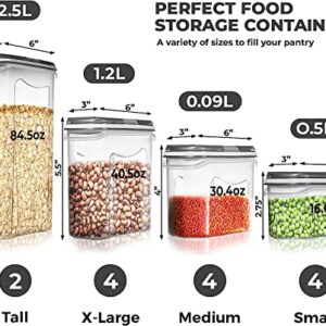 LARGE SET 28 pc Airtight Food Storage Containers with Lids (14 Container Set) Airtight Plastic Dry Food Space Saver Boxes, One Lid Fits All - Stackable Freezer Refrigerator kitchen Storage Containers