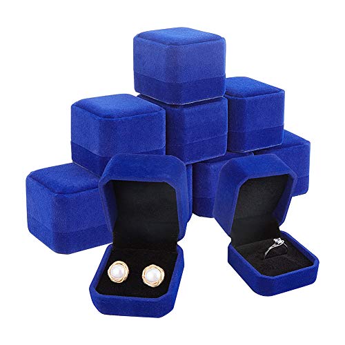 BENECREAT 10 Pack Velvet Ring Earring Box Gift Jewelry Box for Mother's Day, Engagement, Wedding Gift Favor- Royal Blue