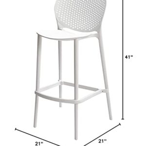 Amazon Basics High Back Indoor Molded Plastic Barstool with Footrest, Set of 2 - White