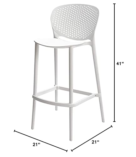 Amazon Basics High Back Indoor Molded Plastic Barstool with Footrest, Set of 2 - White