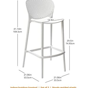 Amazon Basics High Back Indoor Molded Plastic Barstool with Footrest, Set of 2 - White