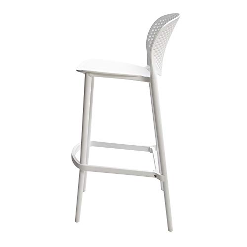 Amazon Basics High Back Indoor Molded Plastic Barstool with Footrest, Set of 2 - White