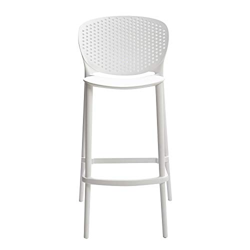 Amazon Basics High Back Indoor Molded Plastic Barstool with Footrest, Set of 2 - White