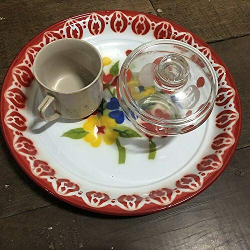 12" Round Enamel Floral Food Tray Vintage Serving Plate Dish Bowl Thai Restaurant Cooking