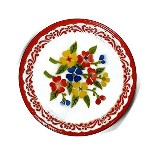 12" Round Enamel Floral Food Tray Vintage Serving Plate Dish Bowl Thai Restaurant Cooking