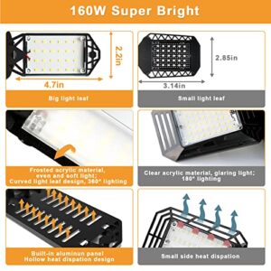 LED Garage Light 2 Pack - 160W Led Shop Light, 16000 Lumen 360° Lighting Garage Lights Ceiling LED with 5 Adjustable Panels, 6500K Daylight for Barn Workshop Basement Support E26/E27 Screw Socket