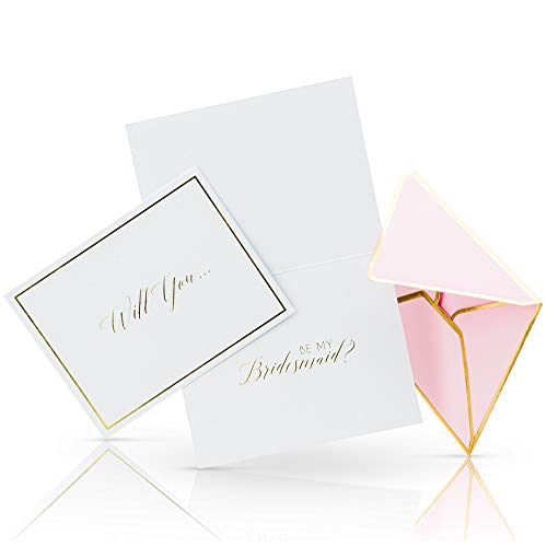 VP Products Bridesmaid Proposal Cards Set of 8 – Will You Be My Bridesmaid+Maid of Honor Card–For Bridesmaid Proposal Box Bridesmaid Gifts - Gold and Rose Gold Foil – Size 4.25 x 5.5” (Pink/Gold)