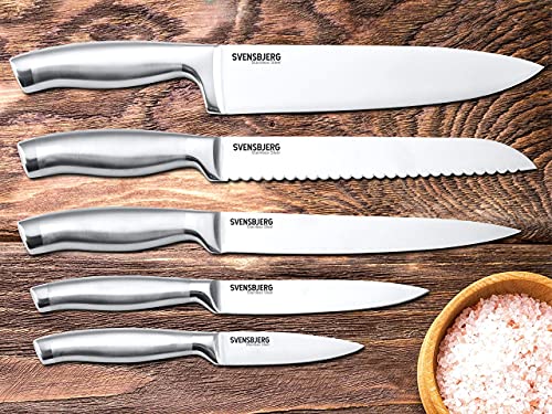 Svensbjerg Modern-Silver Chef Kitchen Knife Set without Block, Chef Knife Set for Cooking, Knife Set for Kitchen, Stainless Steel, Sharp, German Brand | SB-KS101